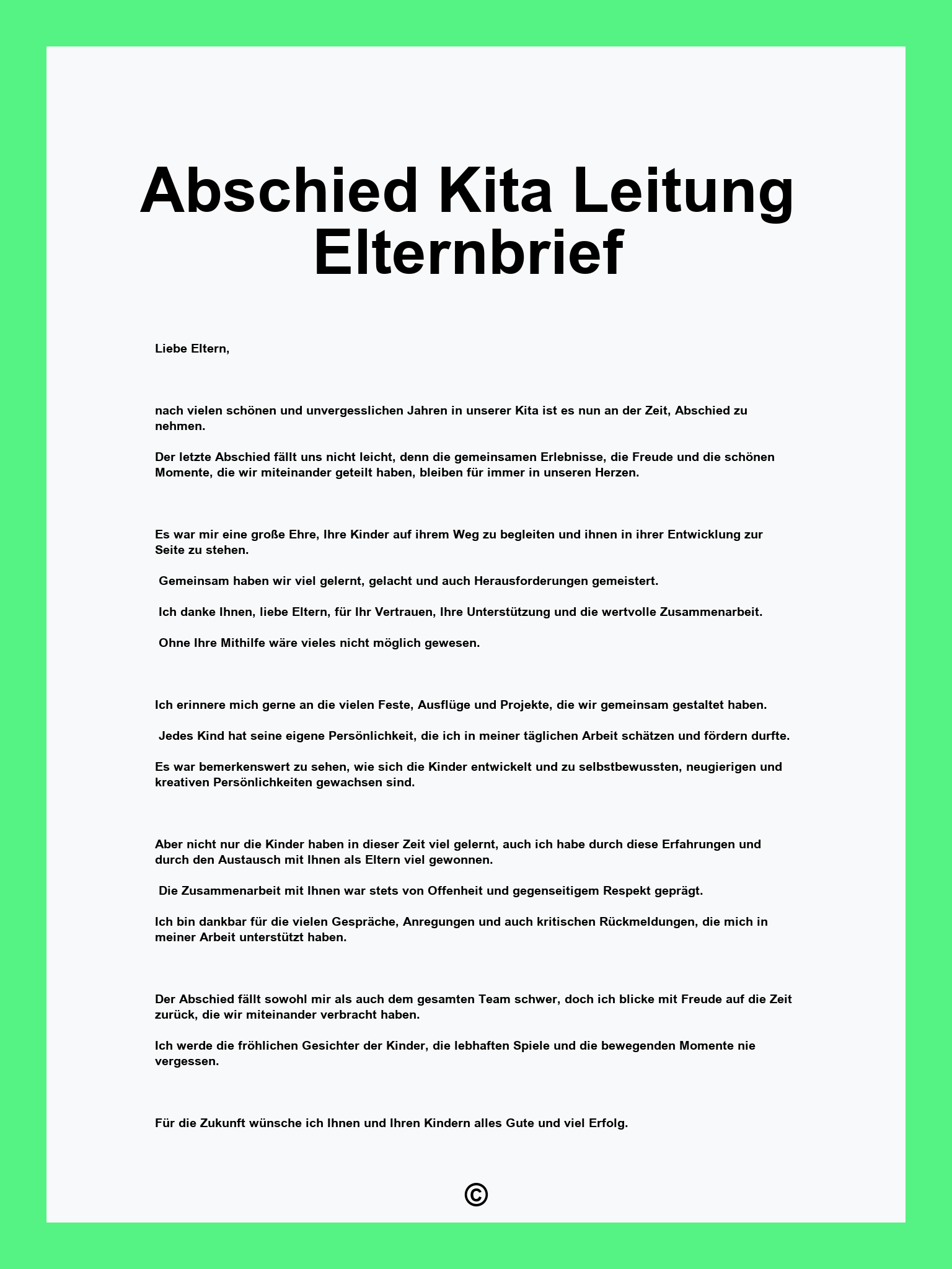 Abschied Kita Leitung Elternbrief